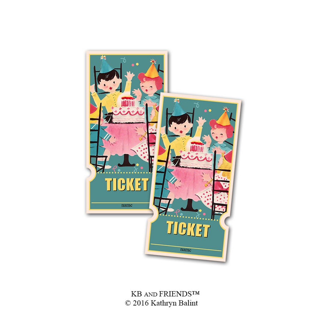 Digital Vintage Birthday Raffle Tickets With Retro Boys and Girls ...