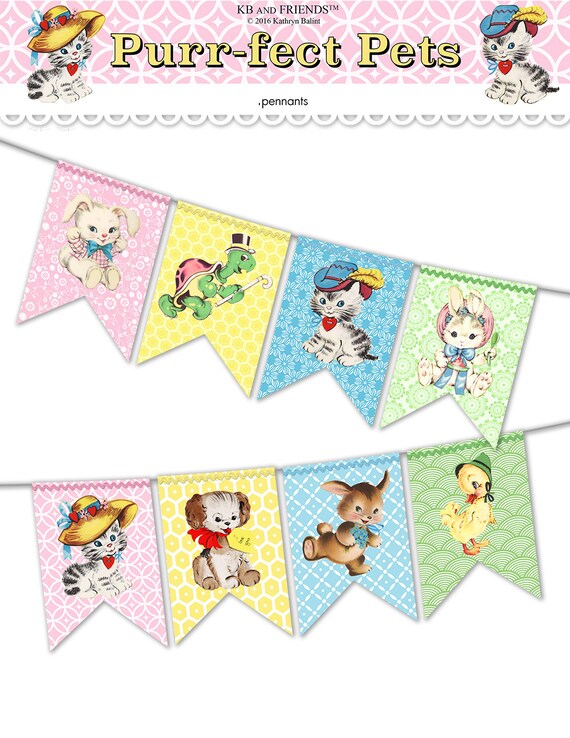 Digital vintage animals pennants / DIY banner / printable / instant ...