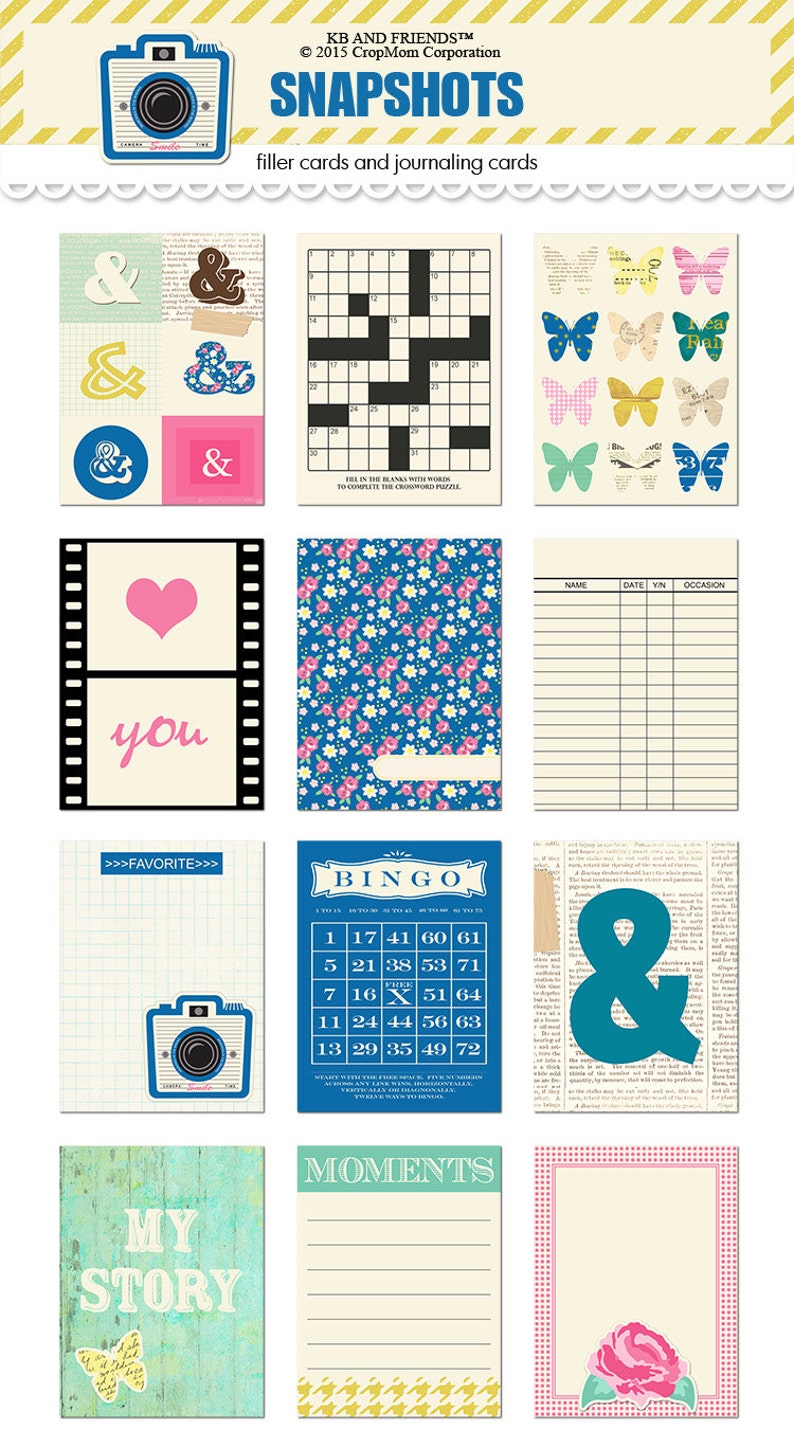 Printable Camera Journaling Cards / Pocket Scrapbooking / - Etsy
