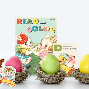 Retro Easter Basket & Spring Digital Ephemera Cards, Junk Journal Pages ...