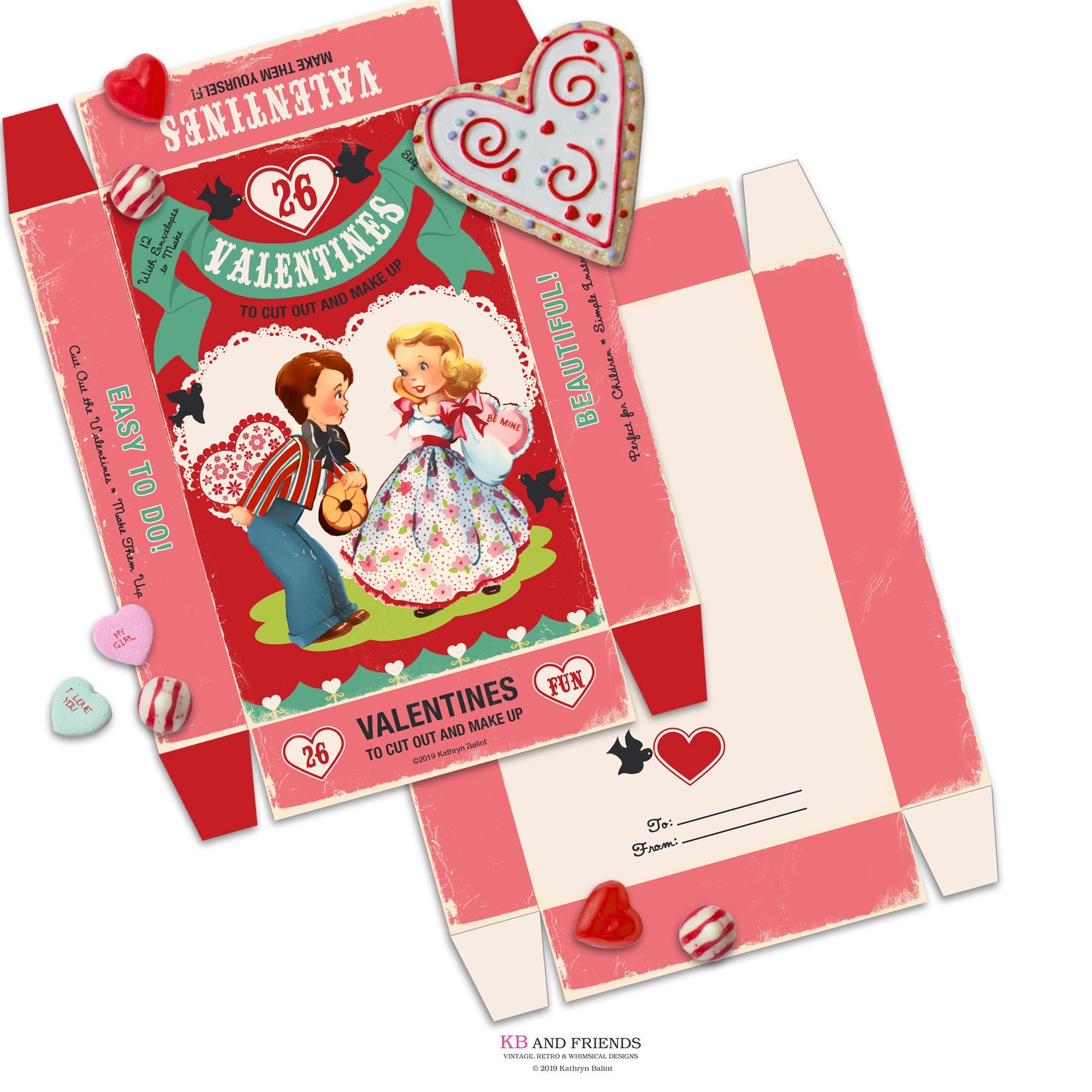 Retro Valentine Digital Box Template/ Printable 6 by - Etsy