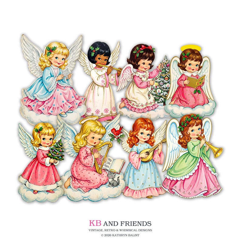 Printable Christmas Angels: Vintage Cutouts in 3 Sizes (digital ...