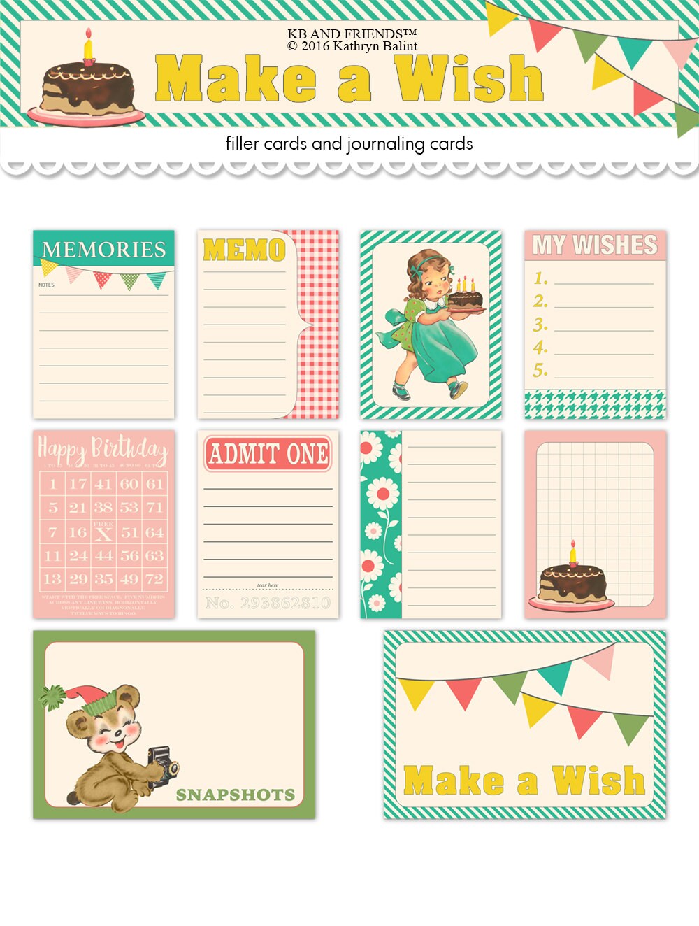 Digital Birthday Journal Cards/ Digital Pocket Scrapbooking / | Etsy