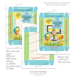 Printable Retro Style Assorted Easter Eggs Box With Chicks / 5" X 7" X ...