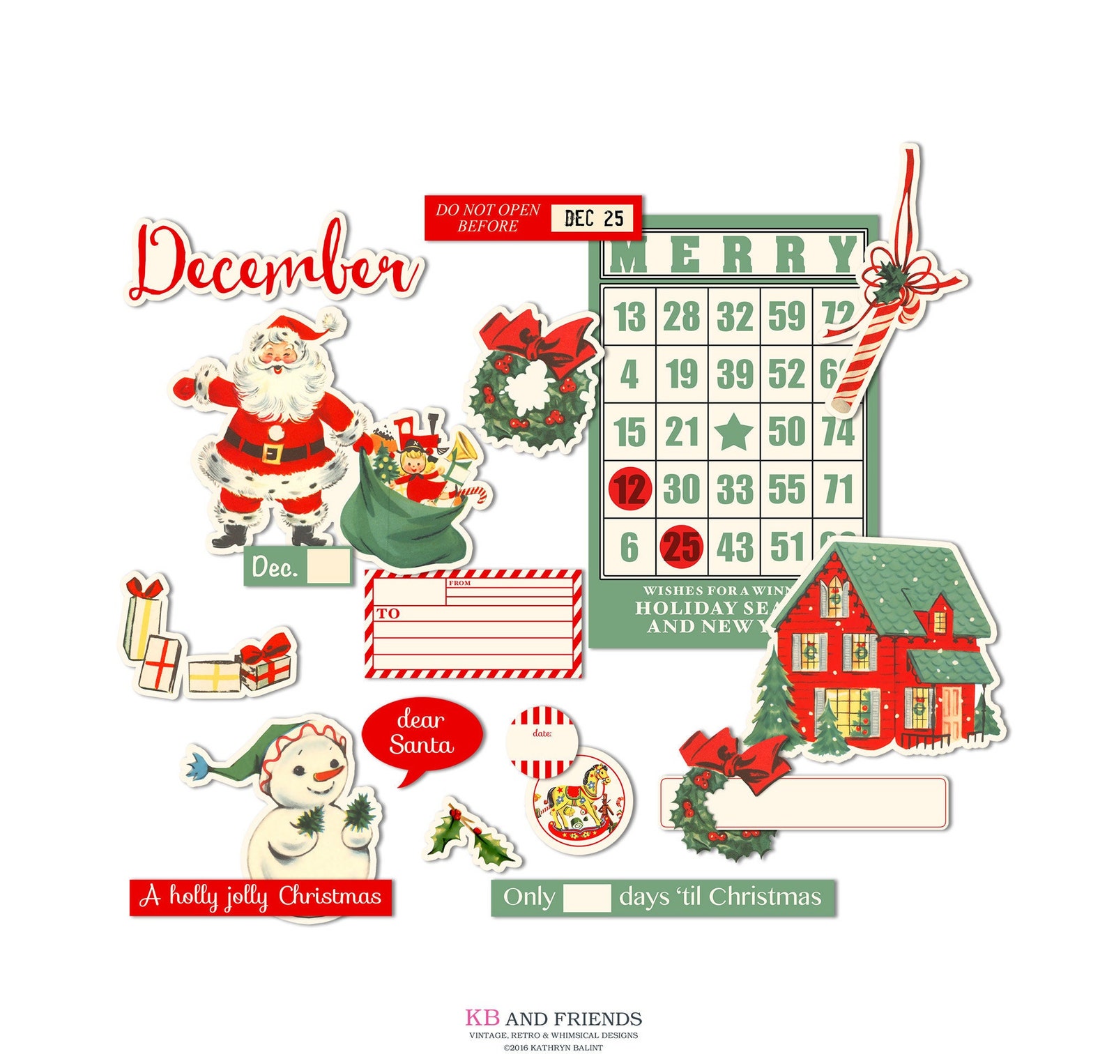 Printable Christmas Scrapbook Embellishments: Vintage Style Santa ...