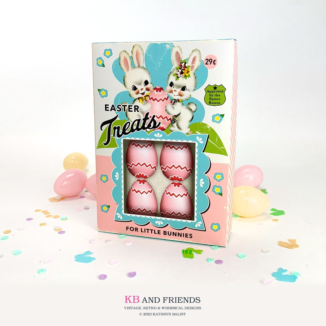 Printable Easter Treats Retro Style Box With Bunnies / 5" X 7" X 1.25 ...