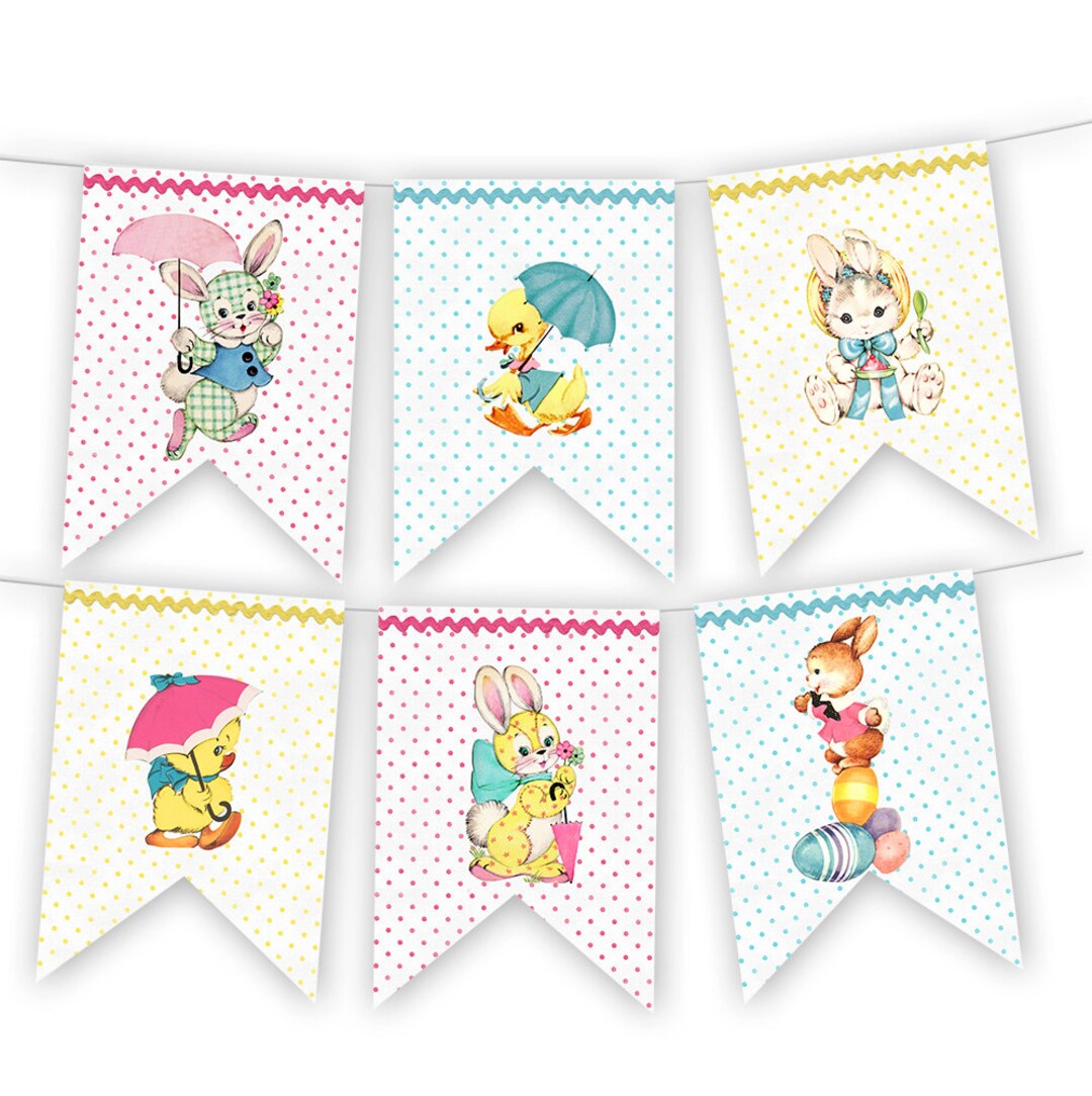 Digital Vintage Easter Spring Banner / DIY / Pennants With Retro ...