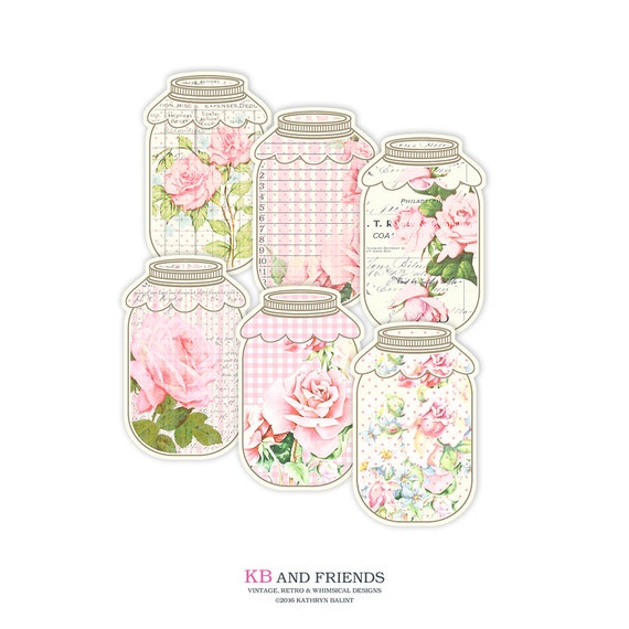 Shabby roses mason jar tags / printable vintage tags / shabby chic ...