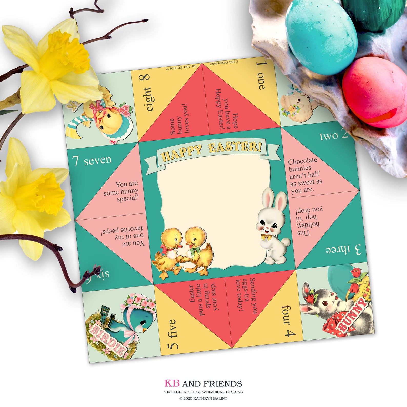 Printable Retro Easter Cootie Catcher to Use as a Greeting - Etsy