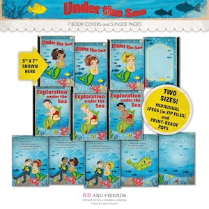 Retro "under the Sea" Mermaids and Divers Book Fronts, Backs & Pages ...