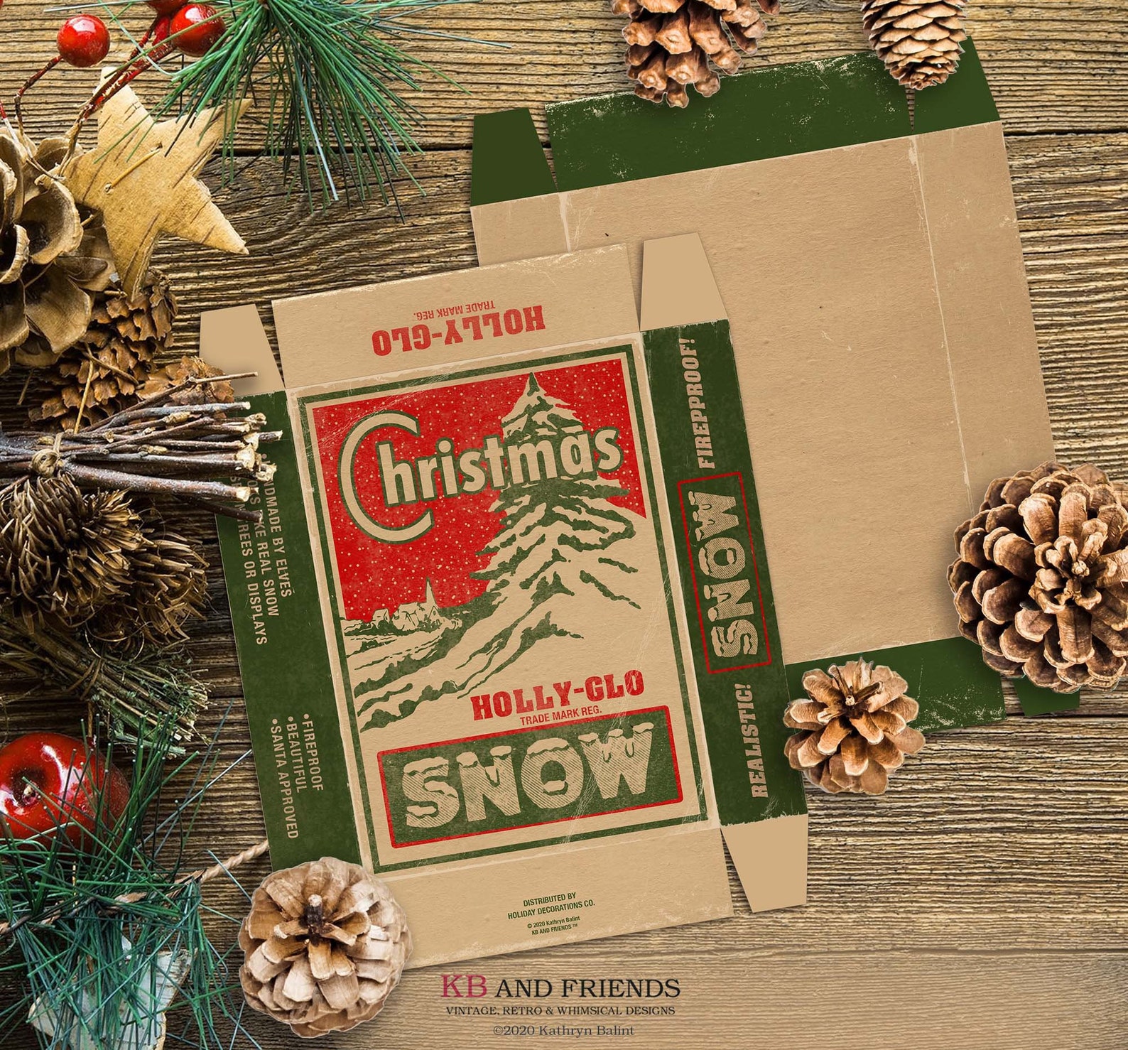 Printable Vintage Christmas Tree Snow Box / Digital 5 by | Etsy