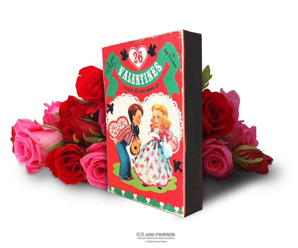 Retro Valentine Digital Box Template/ Printable 6 by - Etsy