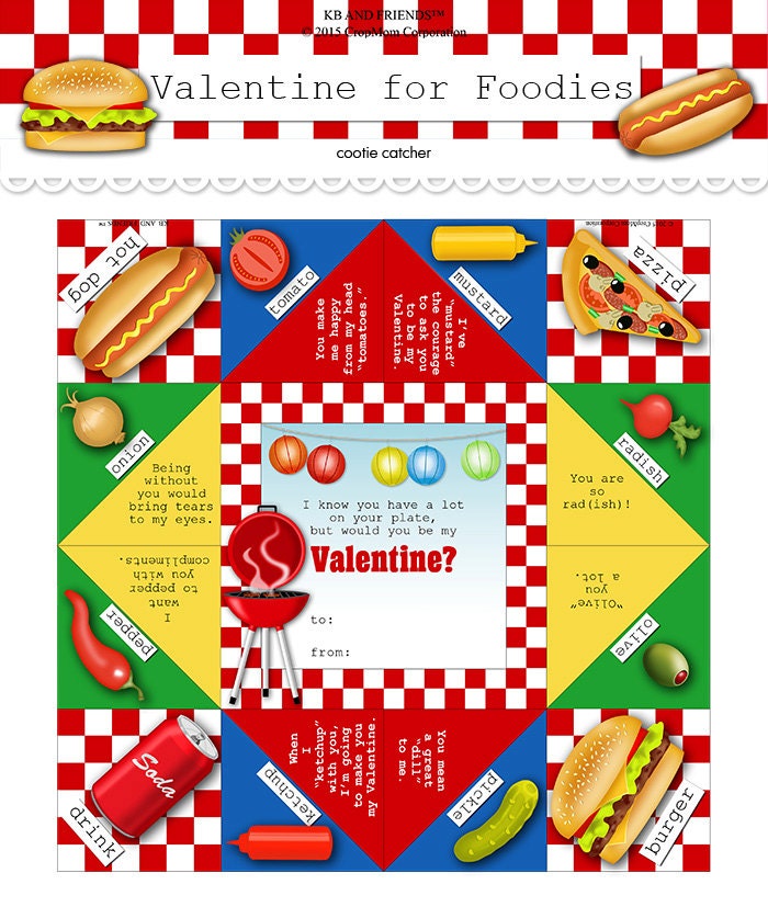 Digital Valentine Food Cootie Catcher / DIY Valentine's Day Card ...