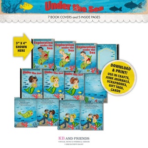 Retro "under the Sea" Mermaids and Divers Book Fronts, Backs & Pages ...