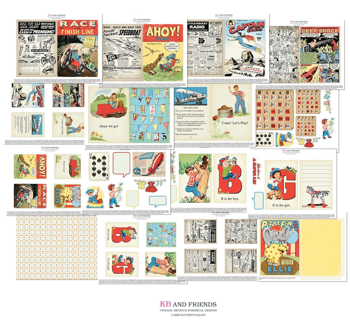 Printable Vintage Style Comics & Kids Scrapbook Kit (digital Download ...