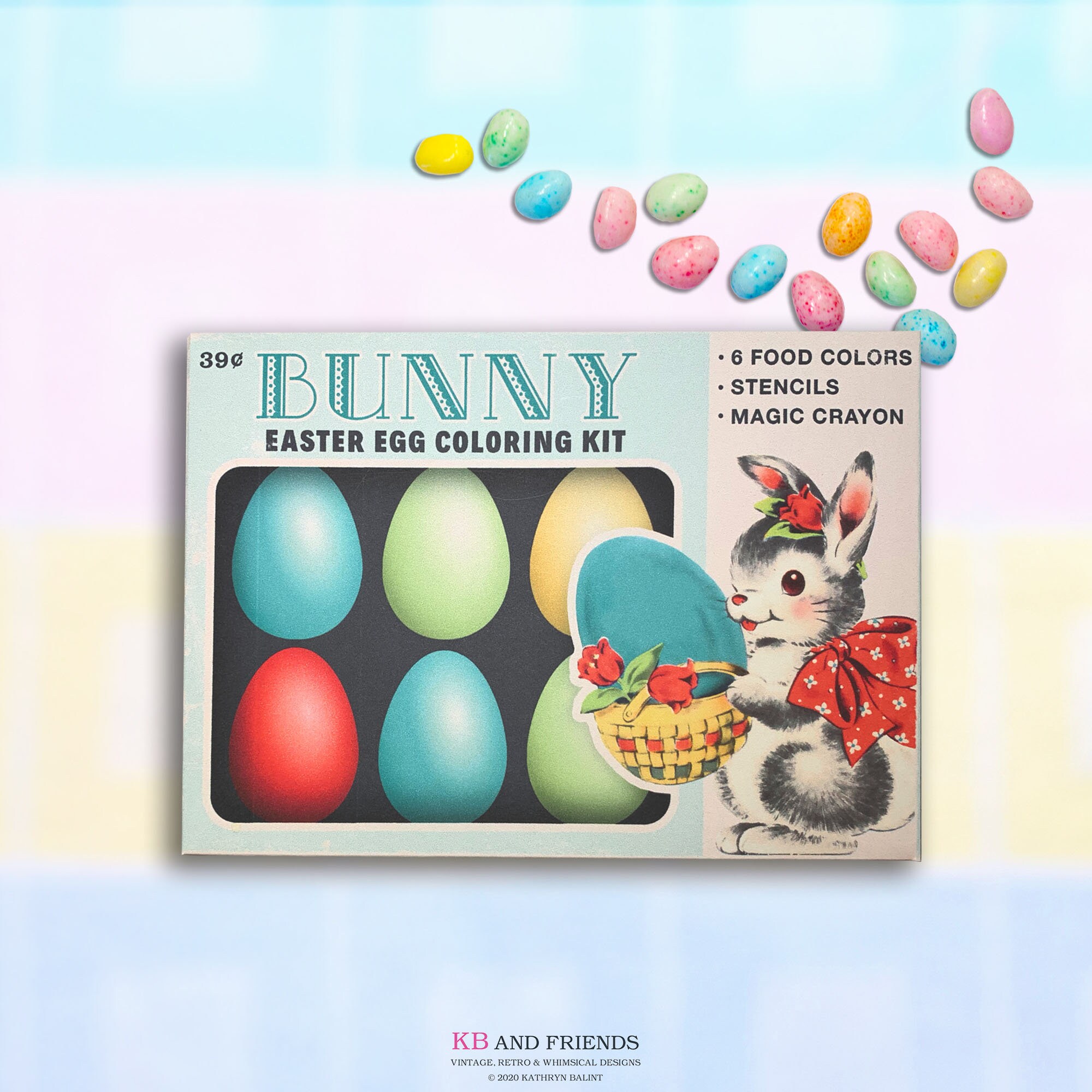 Printable Retro Easter Egg Coloring Box With Bunny / 5 X - Etsy