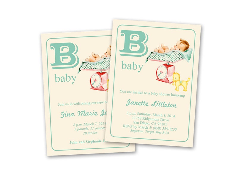 Printable Vintage Baby Shower Invitation in Alphabet Flashcard - Etsy