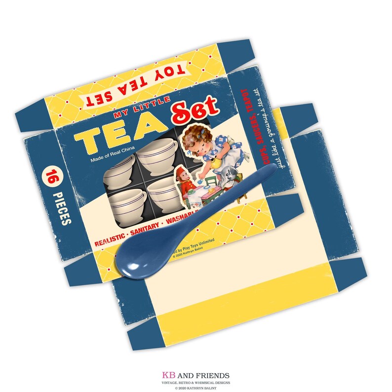Printable Retro Style Toy Tea Set Box: DIY Gift, Candy, Diorama ...
