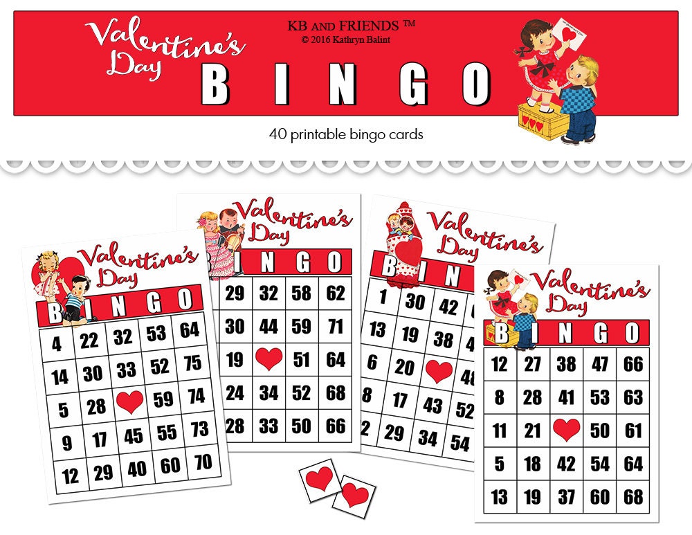 Digital Retro Valentines Day Bingo Card Game Kit / DIY / Vintage ...