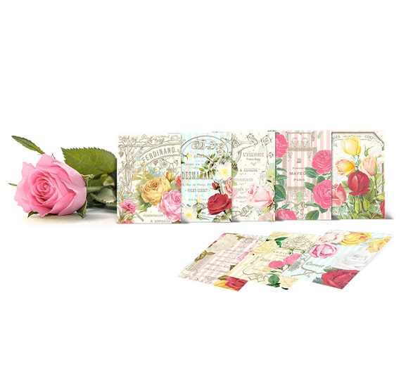 Vintage French cards / printable tags / floral digital collage sheet ...