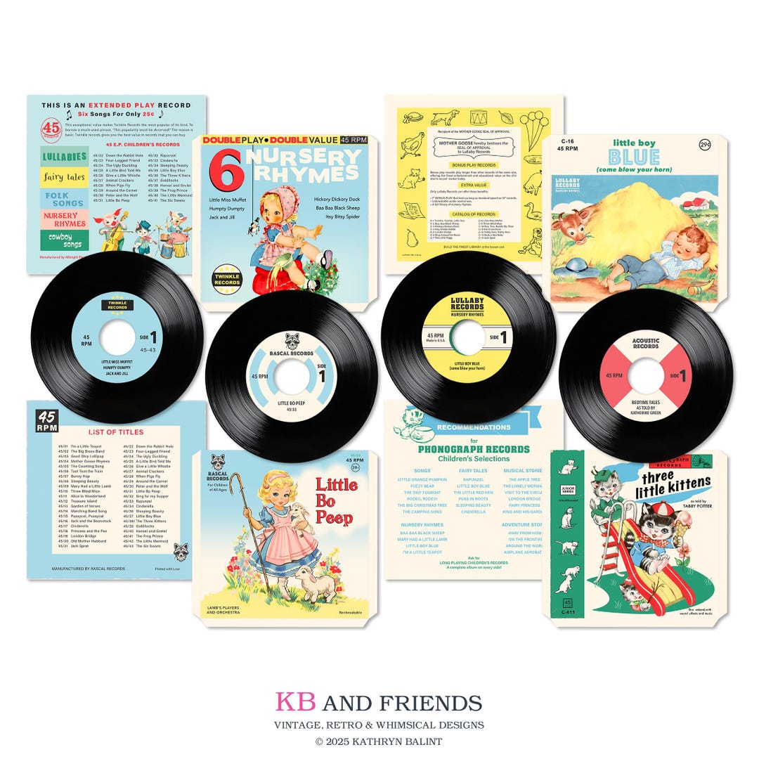 Digital Retro Nursery Rhyme Records and Album Covers in Two Sizes to ...