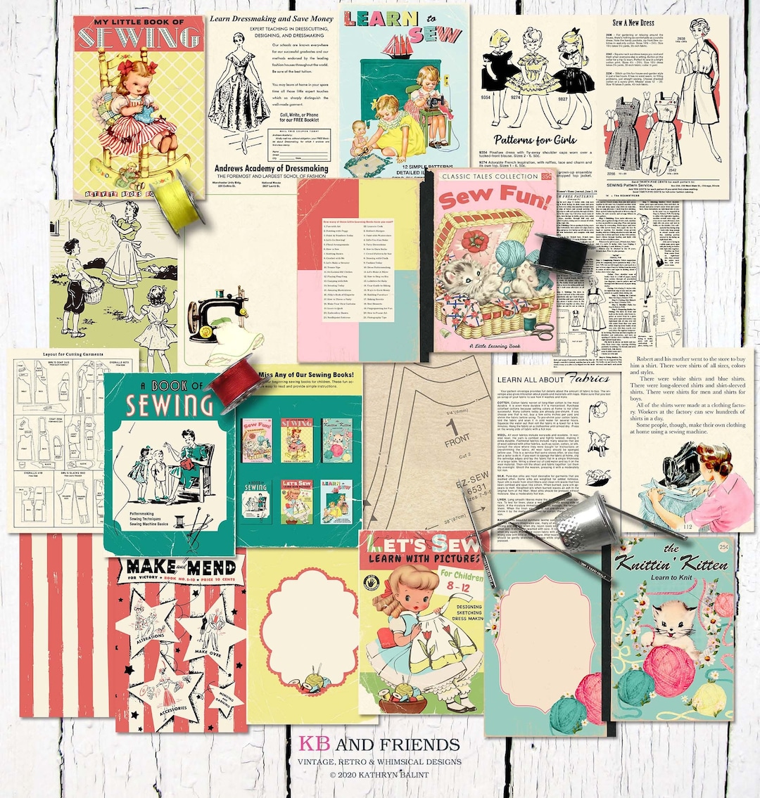 Retro Sewing Book Covers, Cards & Pages: Printable Vintage Style ...