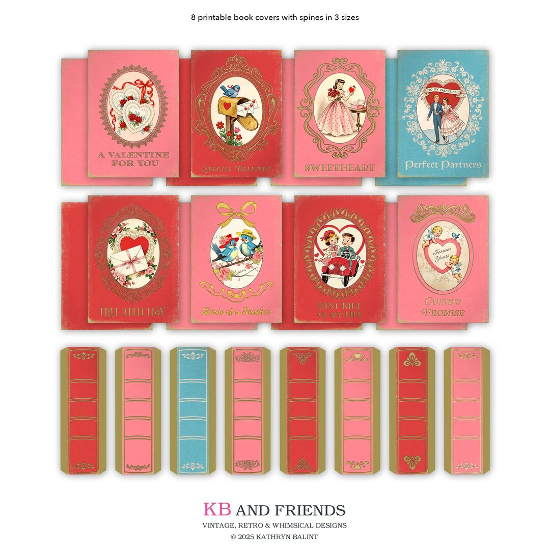 Embossed Antique Valentine Book Covers: Printable Skaters, Auto, Cupids ...