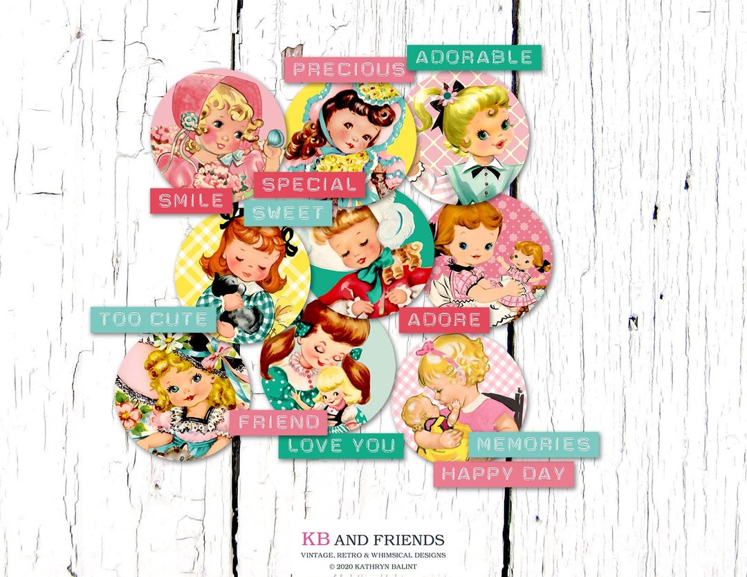 Printable Retry Style Girl Circle Embellishments: Scrapbook, Journal ...