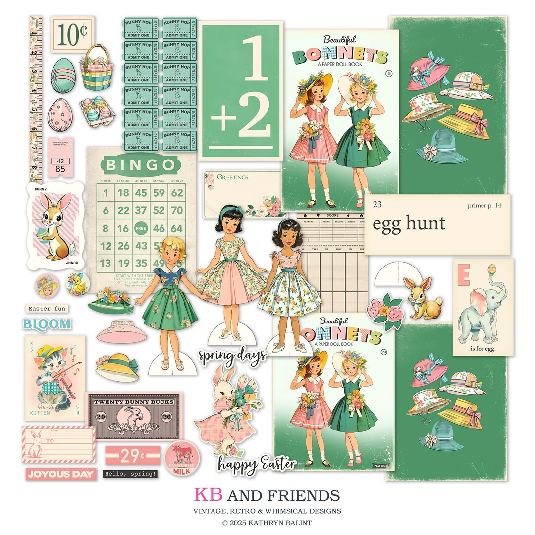Printable Paper Dollies: Bonnets Digital Retro-style Easter/spring ...