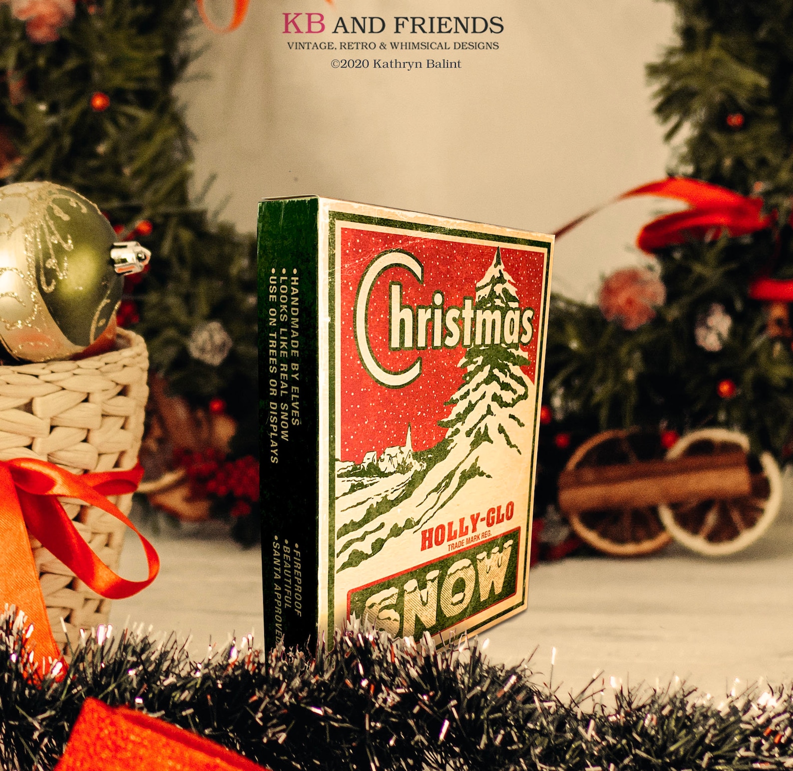 Printable Vintage Christmas Tree Snow Box / Digital 5 by | Etsy