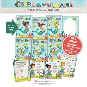Retro Mermaids & Divers Printable Book Covers Cards for Crafts, Junk ...