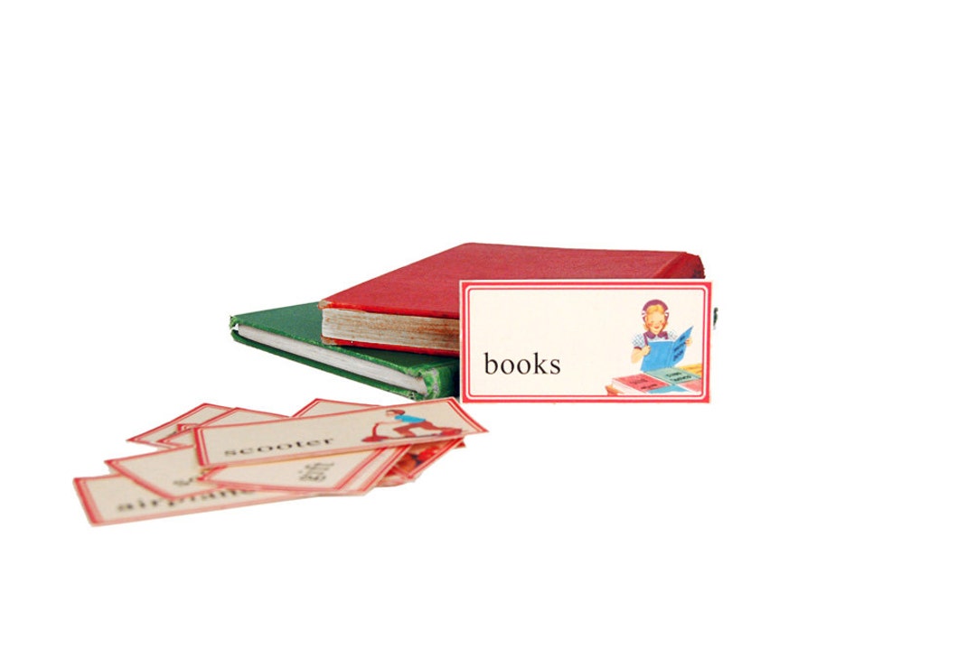 Digital Word Flash Cards With Vintage Children / Red / 2 by 4 ...