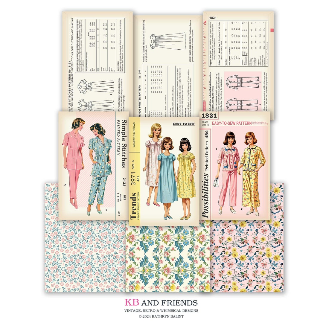 Retro Style Sleepwear Sewing Pattern Album Covers: Scrapbook & Junk ...