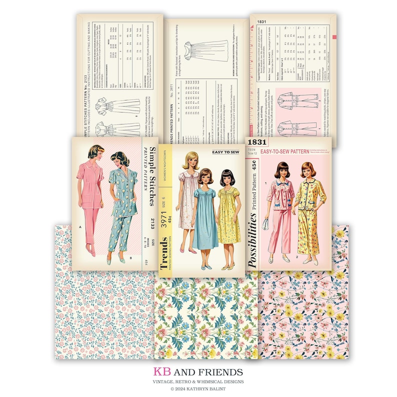 Retro Style Sleepwear Sewing Pattern Album Covers: Scrapbook & Junk ...