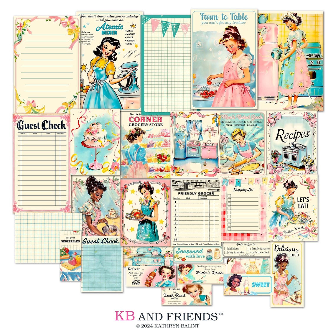 Vintage Style Kitchen Ephemera: Printable Kitchen Delights Retro Women ...