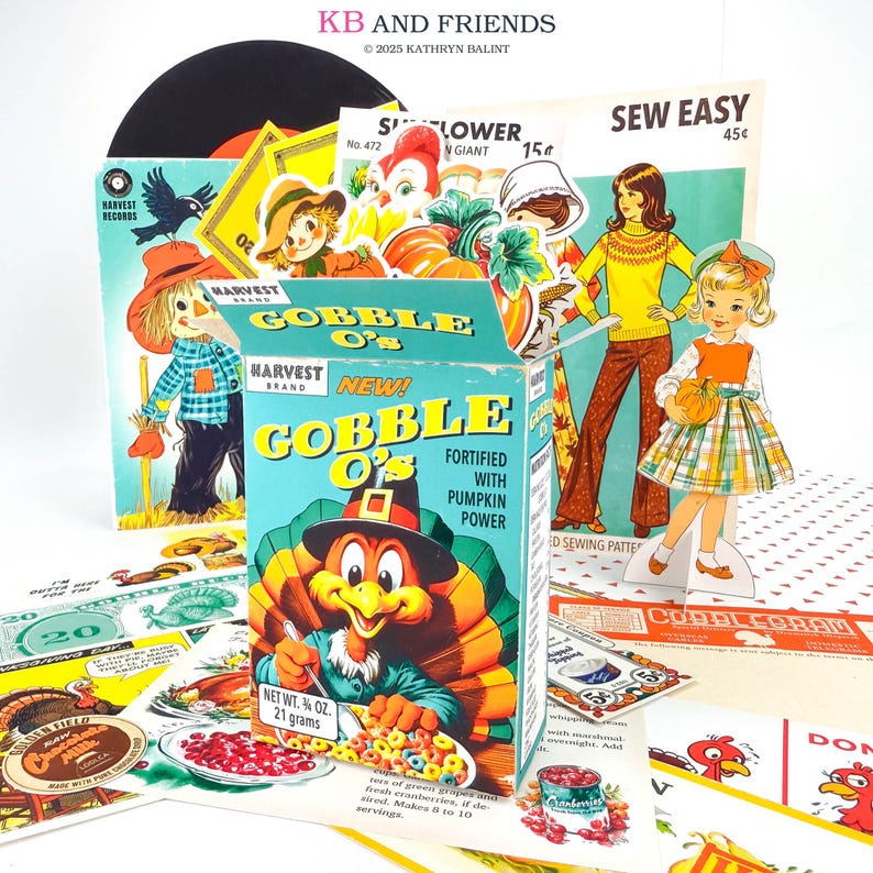 Retro Style Printable Thanksgiving Ephemera: Gobble O's Cereal Box ...