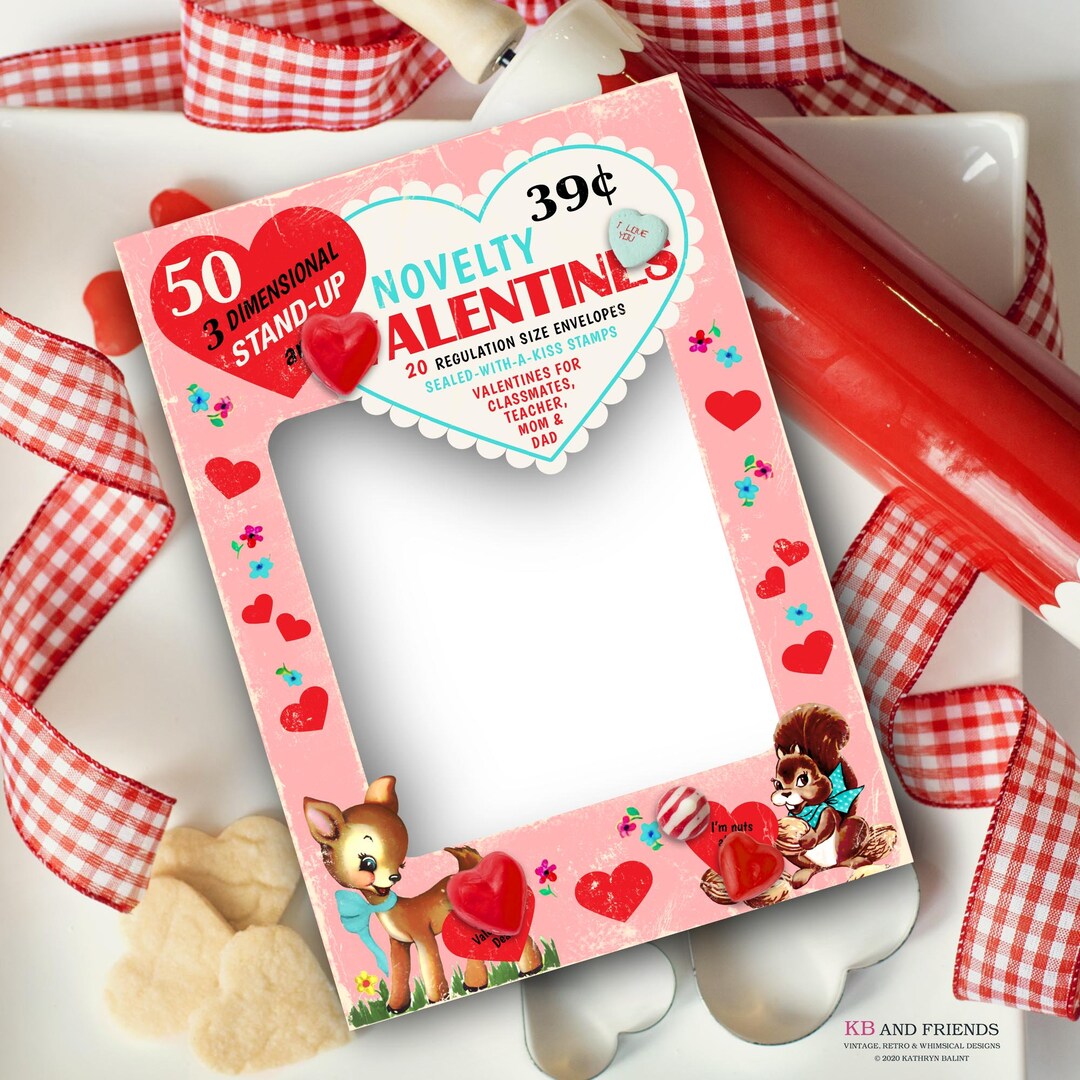 Retro Deer & Squirrel Digital Valentines Day Gift Box Template / 5 X 7 ...
