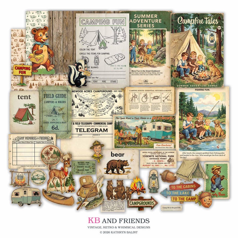 Printable Summer Camp Ephemera: Vintage Style Camping Tales (digital ...