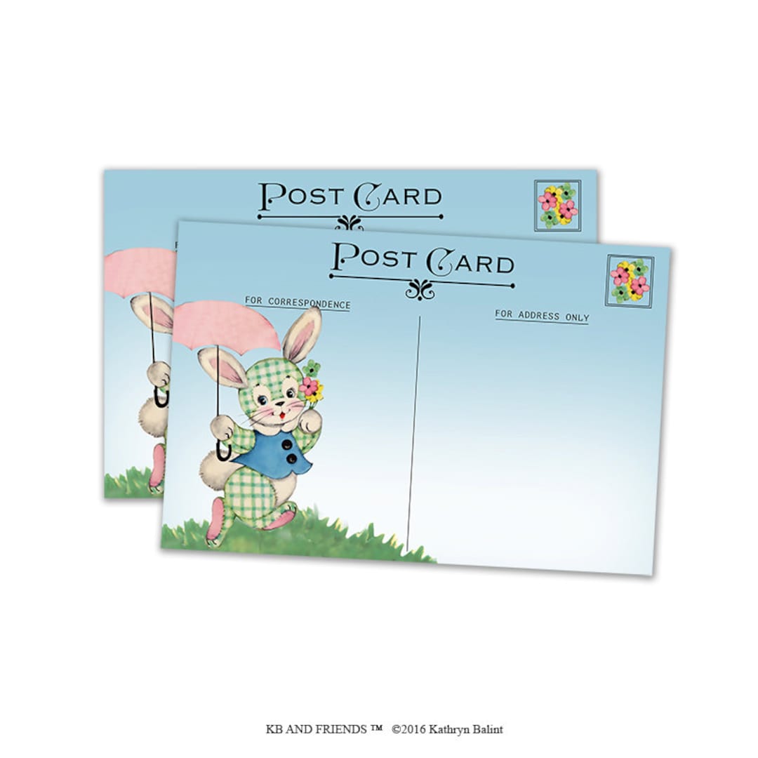 Digital Vintage Bunny Postcards / 4" by 6" and 2.5" by 3.5" / ATC, Post ...