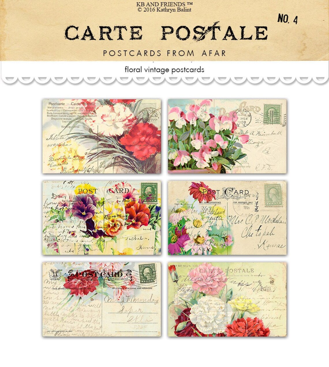 Shabby Chic Floral Postcards / Vintage Postcards / Digital - Etsy