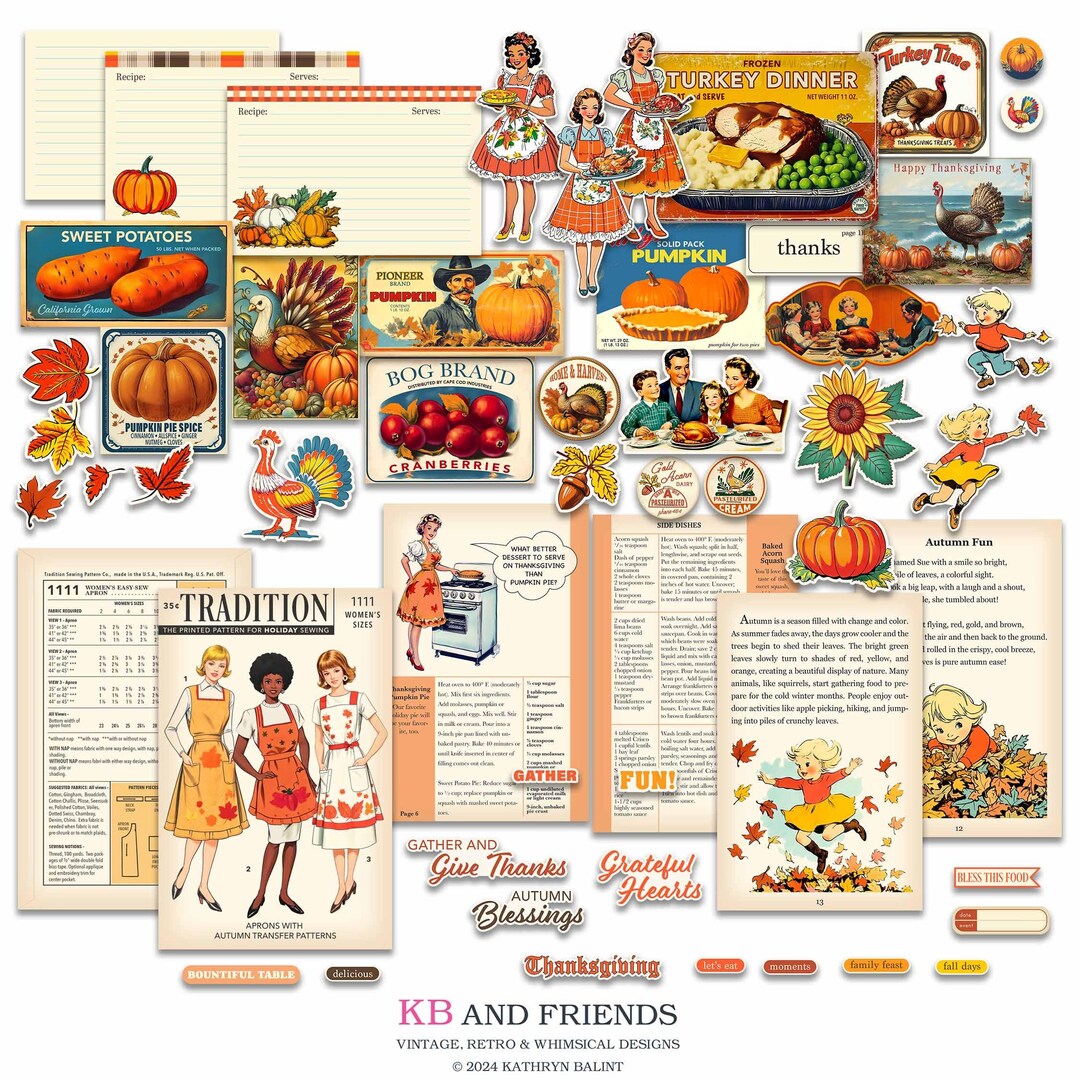 Vintage Style Thanksgiving Printable Scrapbook Kit: Turkey Time ...
