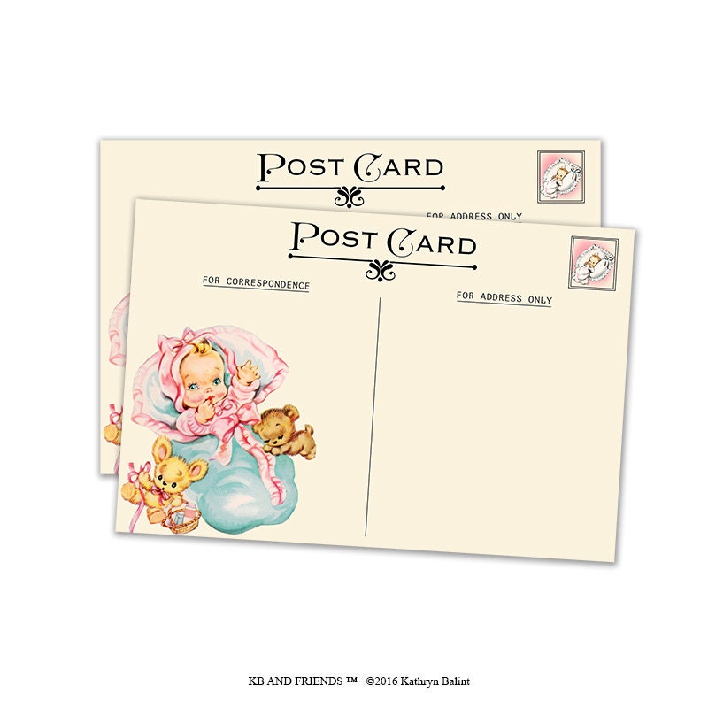 Digital Baby Girl Postcards for Vintage Baby Shower/ 4 - Etsy