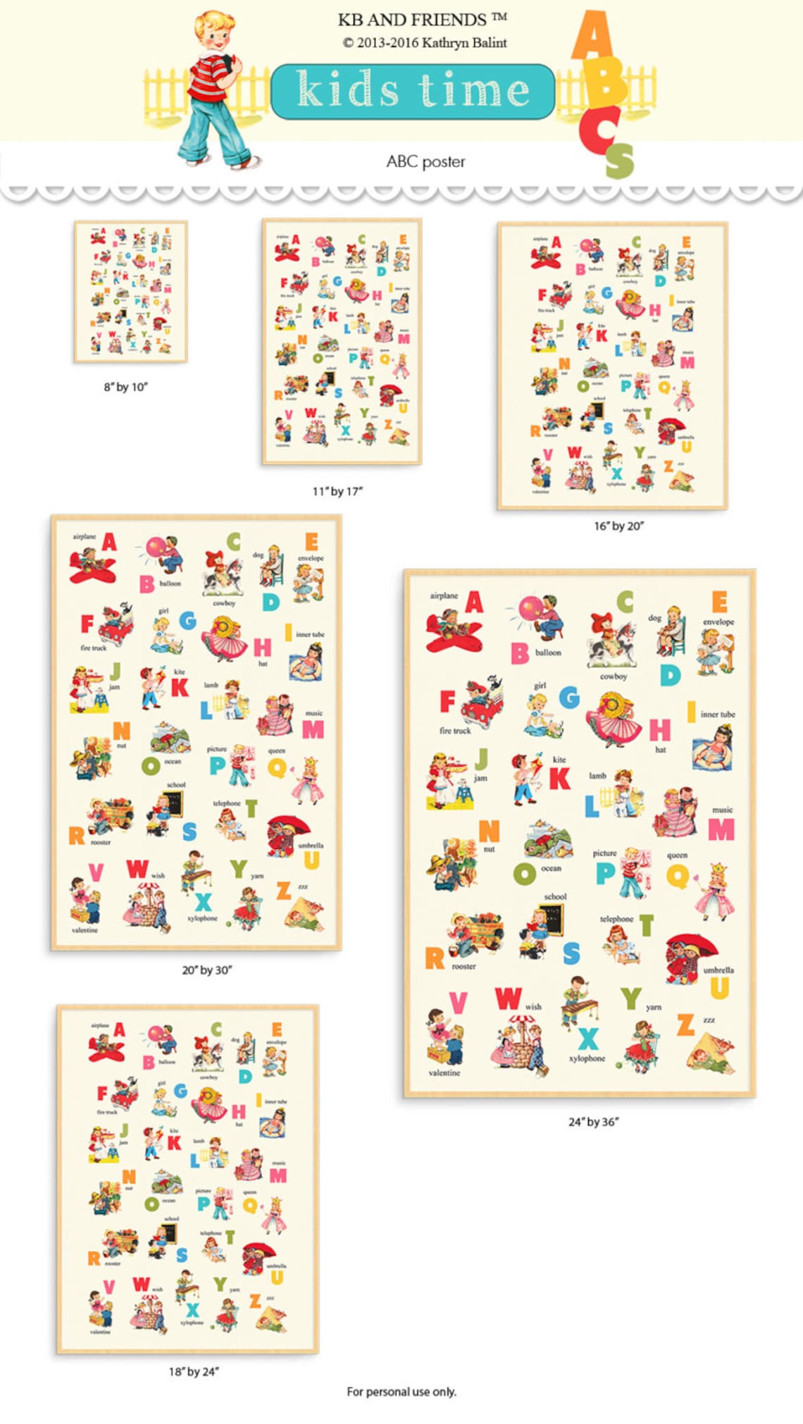 Digital retro children ABC poster / nursery wall art printable | Etsy