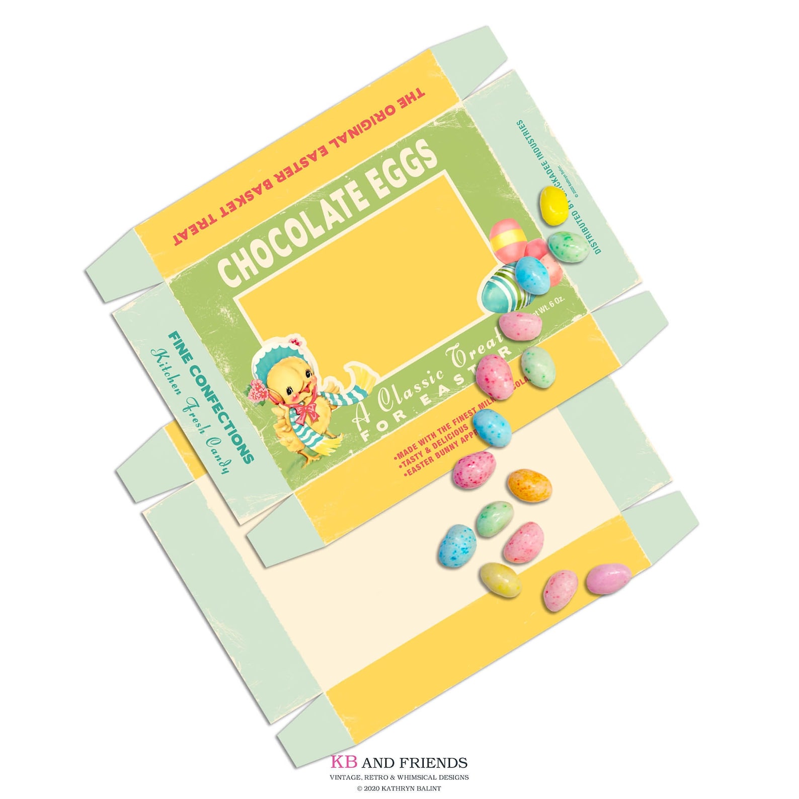 Printable Retro Easter Chocolate Egg Box With Chick / 5 | Etsy Canada