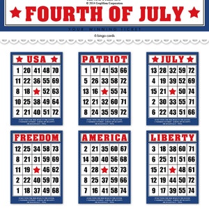 Fourth of July Patriotic USA Digital Bingo Cards in Two Sizes to Print ...