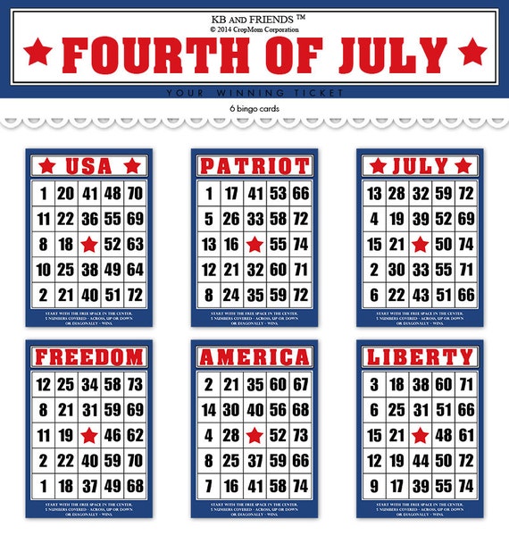 100 4th of July Printable Bingo Cards Patriotic Theme, Stars ...