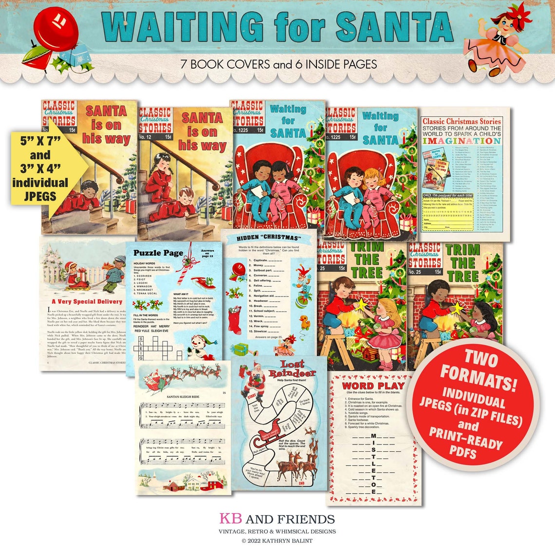 Printable Retro-style Christmas Book Covers & Pages With - Etsy