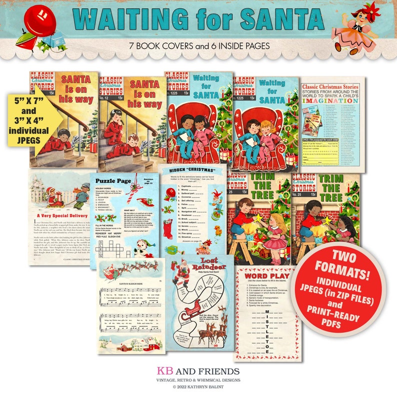 Printable Retro-style Christmas Book Covers & Pages With - Etsy