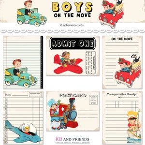 Printable Retro Boys on the Move Transportation Themed Journaling Cards ...