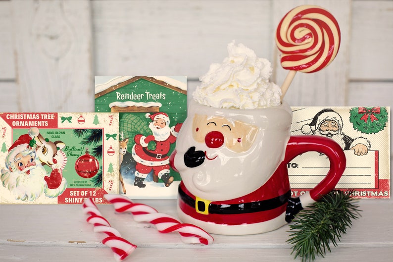 Retro Style Santa Christmas Ephemera: Printable Scrapbook Journal Cards ...